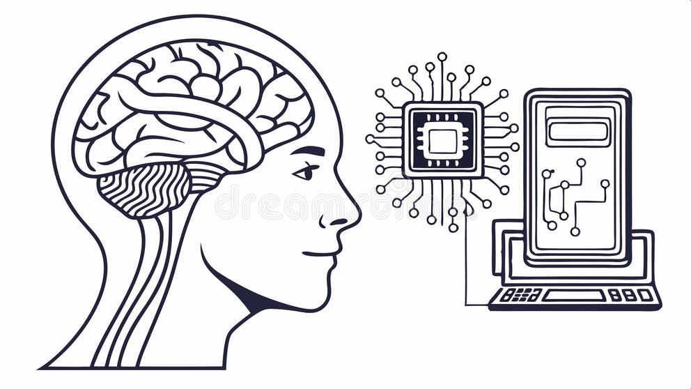 Brain and Computer Chip, AI Technology Concept Art. Vector Design Generative AI Stock Vector ...