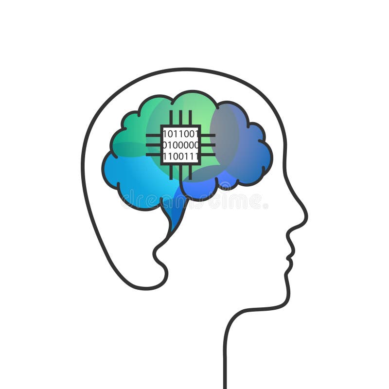 Brain and Binary Code As Artificial Intelligence Concept Stock Vector - Illustration of profile ...