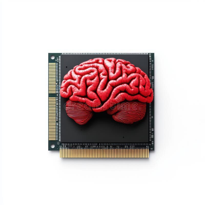 Brain on Computer Chip stock photo. Image of hardware - 367244038
