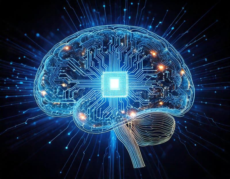 A Brain with a Computer Chip Inside of it Stock Photo - Image of light ...