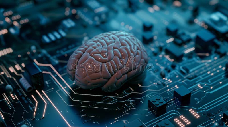 Brain on Computer Circuit stock image. Image of cognitive - 314522297