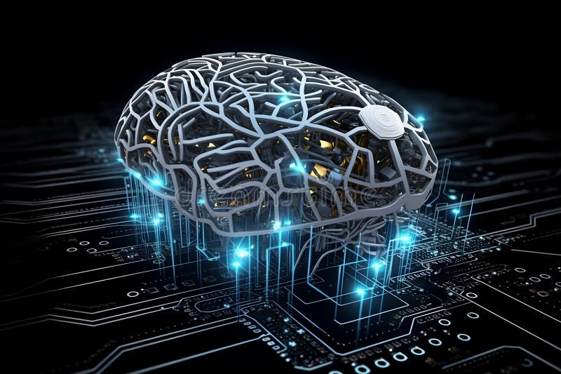 Brain with Computer. Generative AI. Stock Illustration - Illustration ...