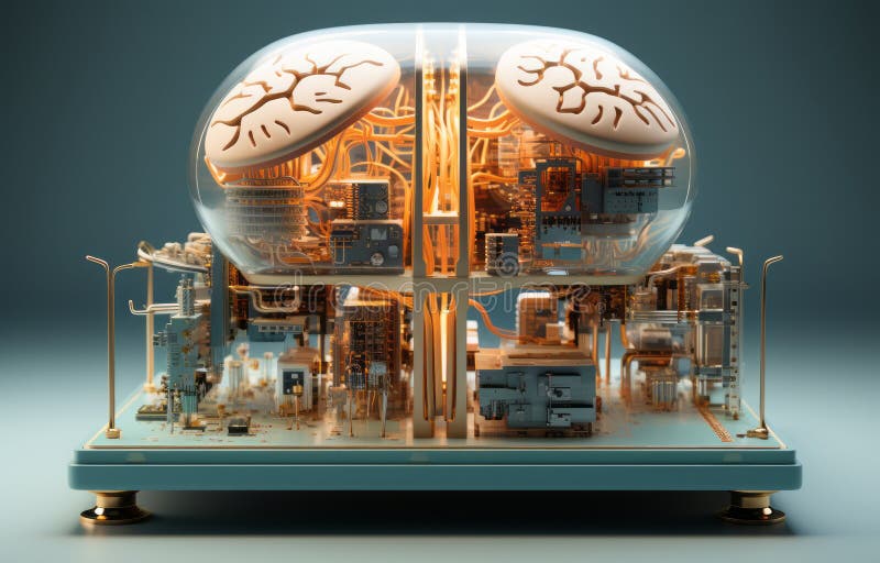 Brain on Computer Hardware, in Style of Futurist Elements,subjective ...