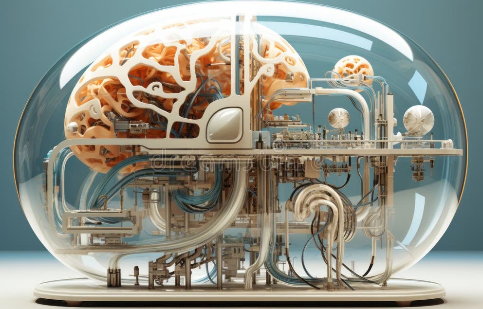 Brain on Computer Hardware, in Style of Futurist Elements,subjective ...