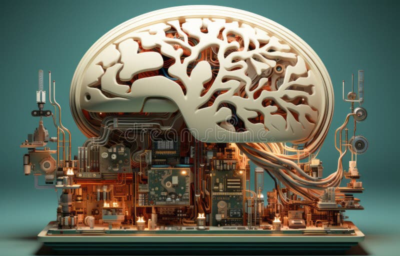 Brain on Computer Hardware, in Style of Futurist Elements,subjective ...