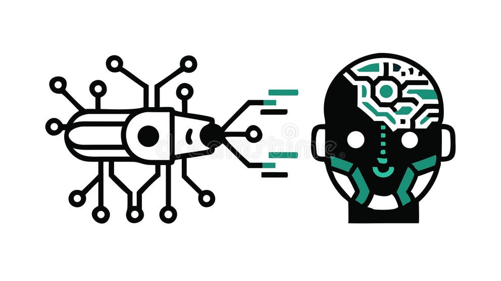 Brain-computer Interface and AI Mind. Human-machine Integration. Vector Design Generative AI ...