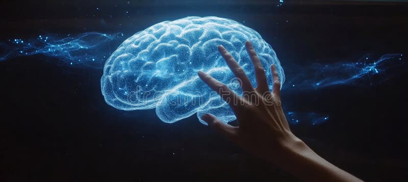 Brain-Computer Interface, Glowing 3D Hologram of Cerebral Connectivity ...