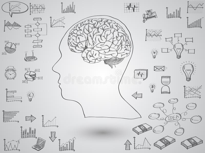 Brain Concept with Creative Doodle Graph and Chart. Stock Vector ...
