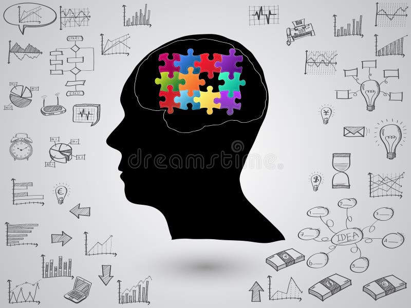 Brain Concept with Creative Doodle Graph and Chart Stock Vector ...