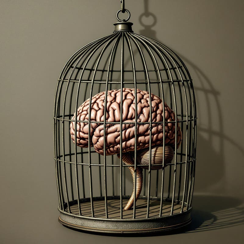 Brain Confined in Cage Symbolizing Restricted Thinking and Mental ...