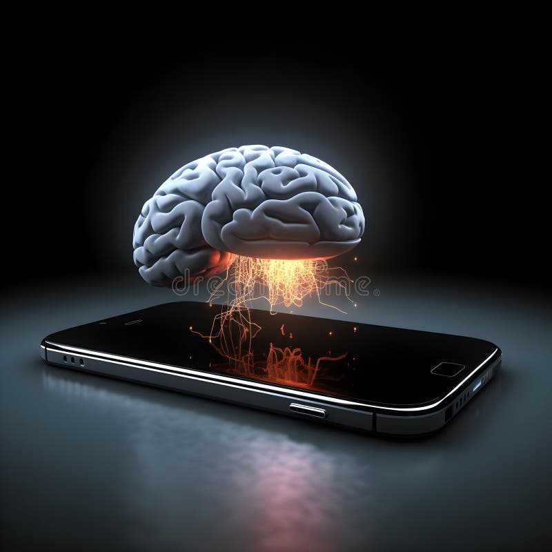 Brain Connect To Smartphone, 3D Illustration, Artificial Intelligence ...