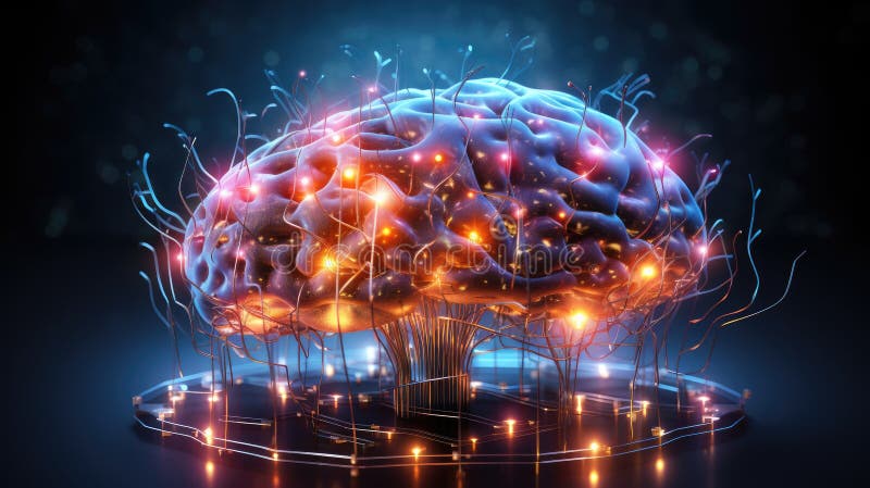 A Brain Connected To a Computer Network Emits Signals Stock ...