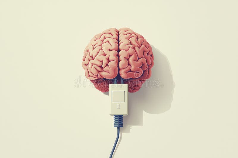 Brain Connected To Electric Plug, Symbolizing Technology and Thought ...