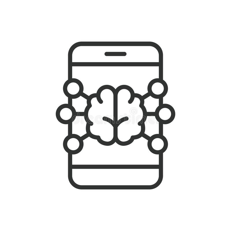 Brain Connected To Phone, Icon in Line Design. Brain, Phone, Connection ...