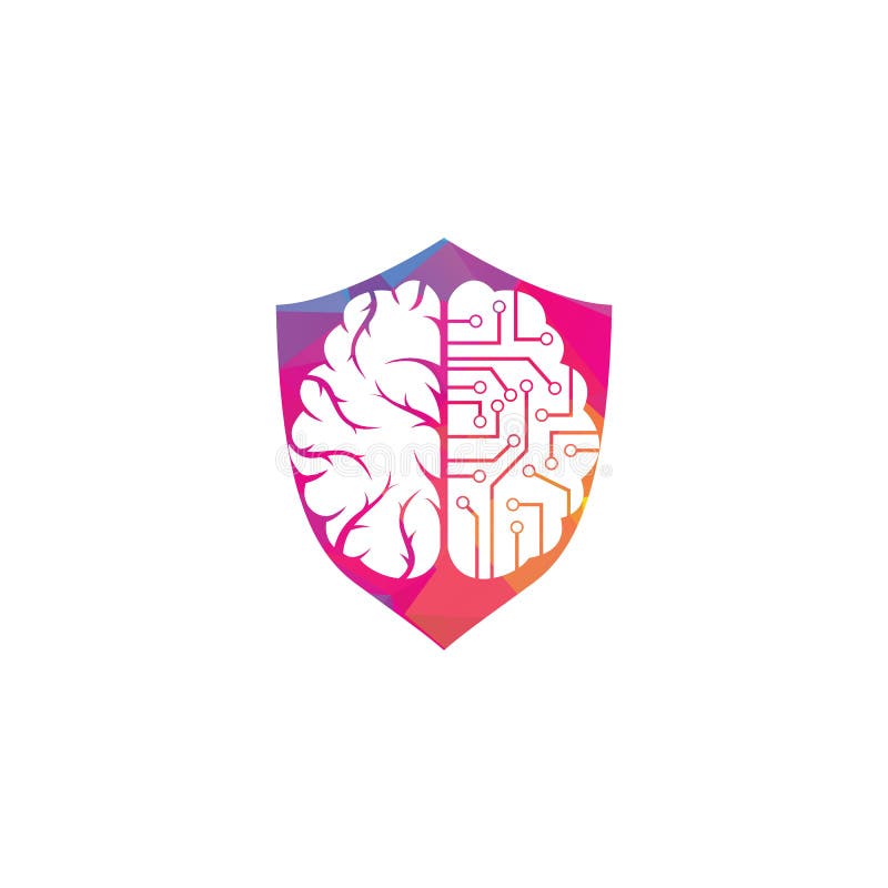 Brain Connection Shield Shape Concept Logo Design. Stock Vector ...