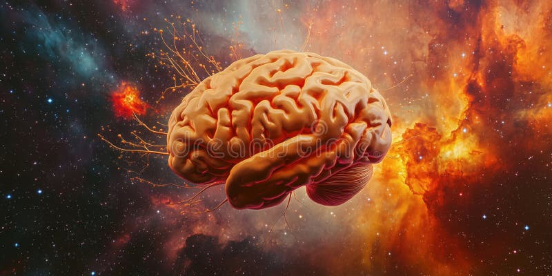 Brain in Cosmic Space with Vibrant Colors and Starry Background ...