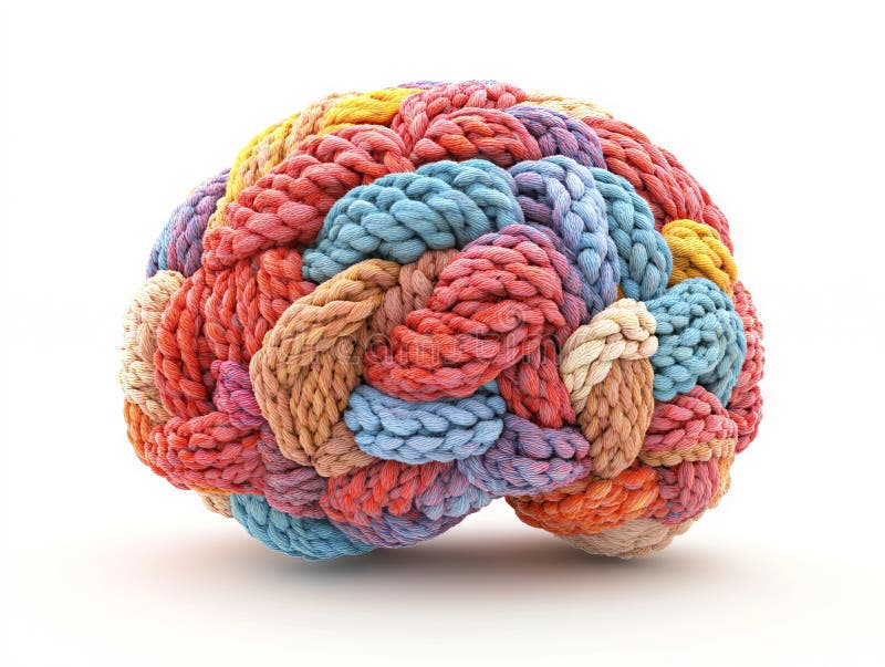 A Brain Crafted from Interwoven Yarn in Various Colors Represents ...