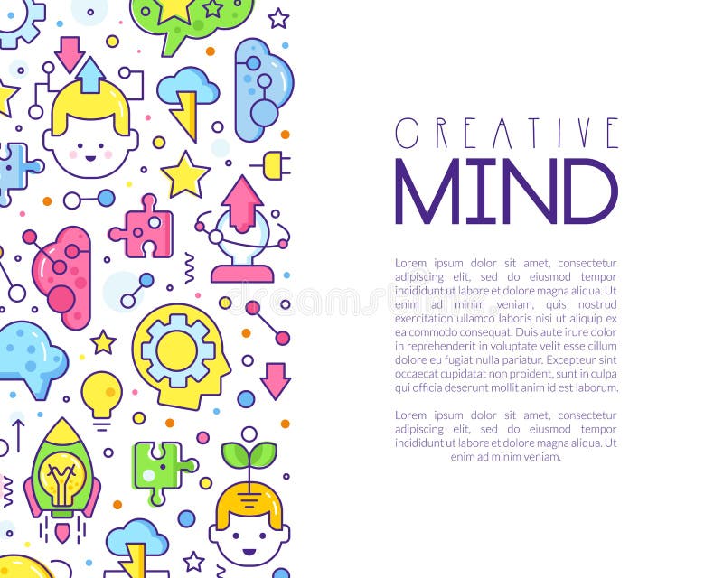 Brain and Creative Mind Design with Line Icon Vector Template Stock ...