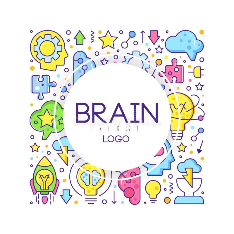 Brain and Creative Mind Design with Line Icon Vector Template Stock ...