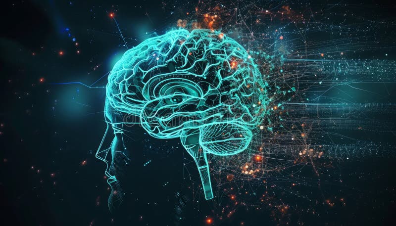 Brain. Cyber Mind and Digital Neural Networks Stock Illustration ...