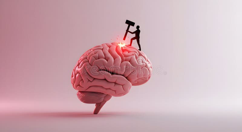 Brain Damage Illustration Hammer Attack 3d Render Stock Illustration ...