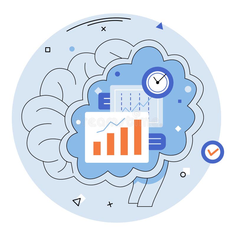 Brain with Data Charts and Clock Representing Analytical Thinking and ...