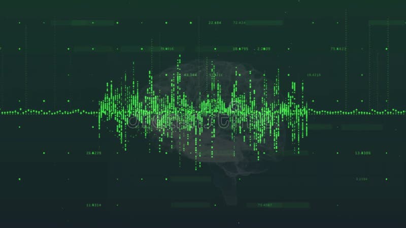 Brain with Data Points and Waveforms, Neural Network Processing ...