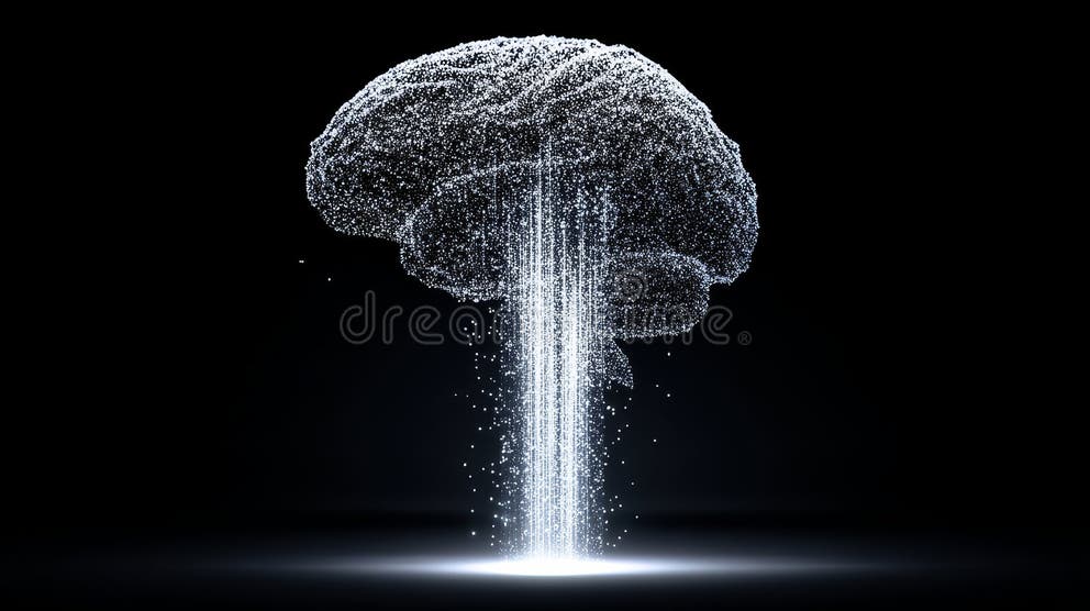 Brain Data Stream Abstract of a Brain with Data Streaming Downwards ...