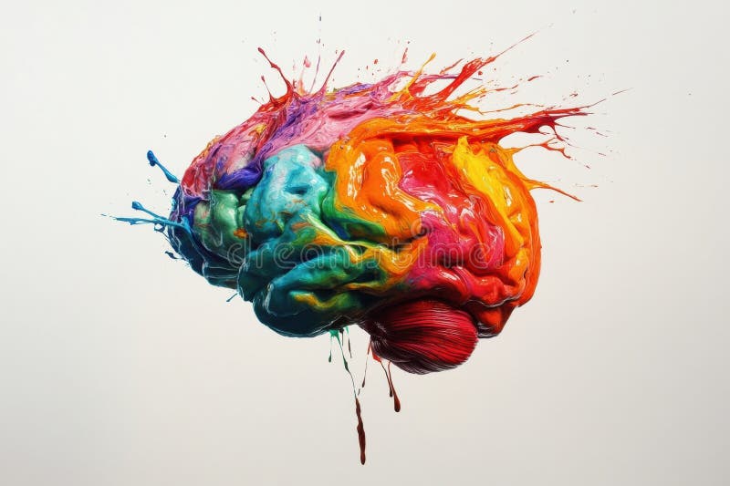 A Brain is Decorated with Vivid Paint Strokes and Splashes, Showcasing ...