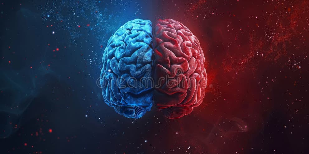 The Brain is Depicted in Dual Colors Blue and Red, Representing the ...
