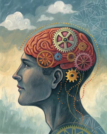 A Brain Depicted with Gears Turning Illustrating the Cognitive ...