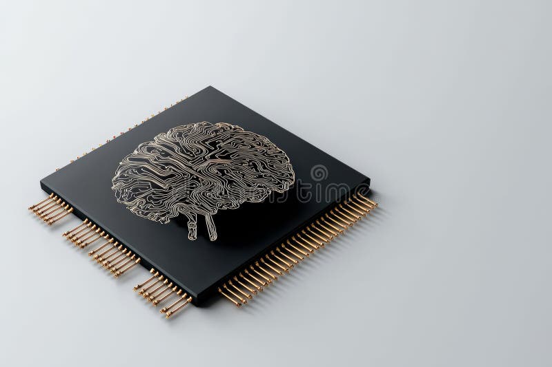Brain Design on Computer Chip White Isolate Stock Illustration ...