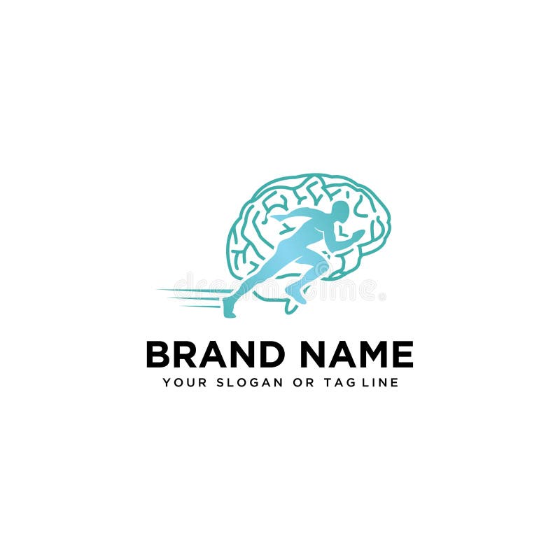 Brain Design Logo and Human Running Vector Stock Vector - Illustration ...