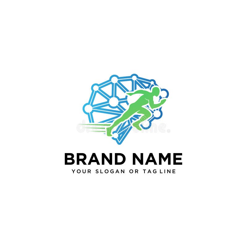 Brain Design Logo and Human Running Vector Stock Vector - Illustration ...