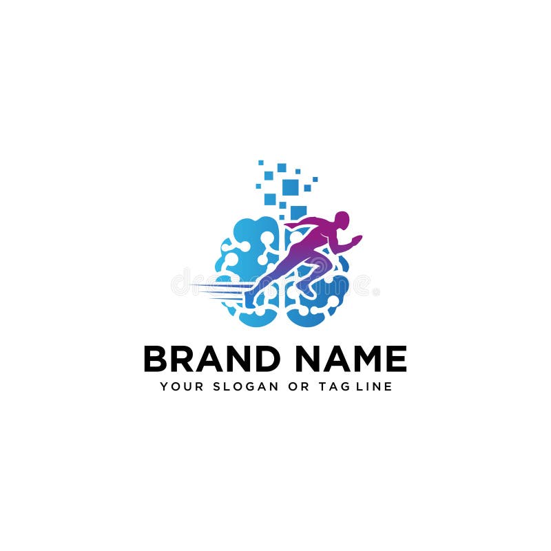 Brain Design Logo and Human Running Vector Stock Vector - Illustration ...