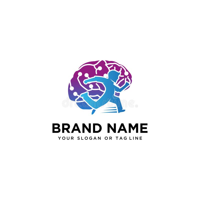Brain Design Logo and Human Running Vector Stock Vector - Illustration ...