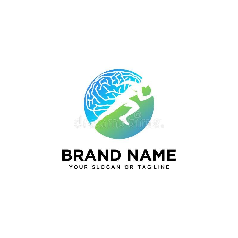 Brain Design Logo and Human Running Vector Stock Vector - Illustration ...