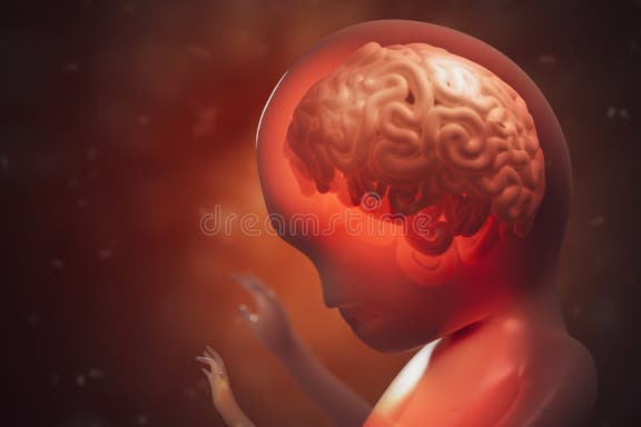 Brain Development during Pregnancy of Unborn Baby. 3D Rendered ...