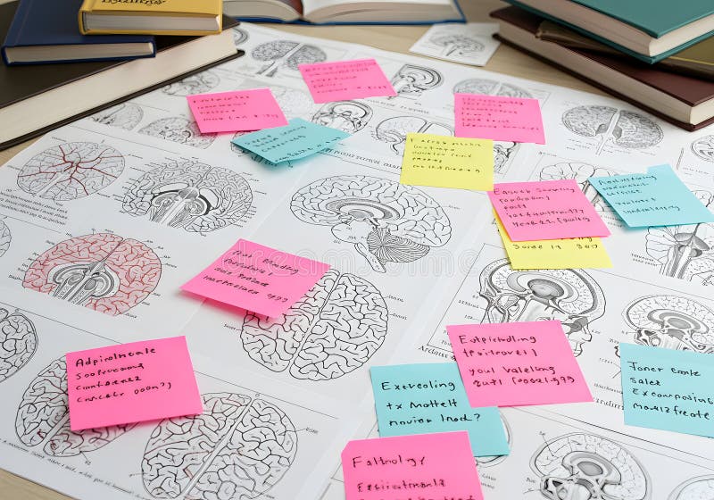 Brain Diagrams with Sticky Notes Study Session Stock Illustration ...