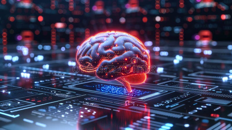 A Brain is Displayed on a Computer Screen with a Red Glow Stock Photo ...