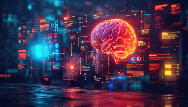 A Brain is Displayed on a Computer Screen with a Red Outline by AI ...