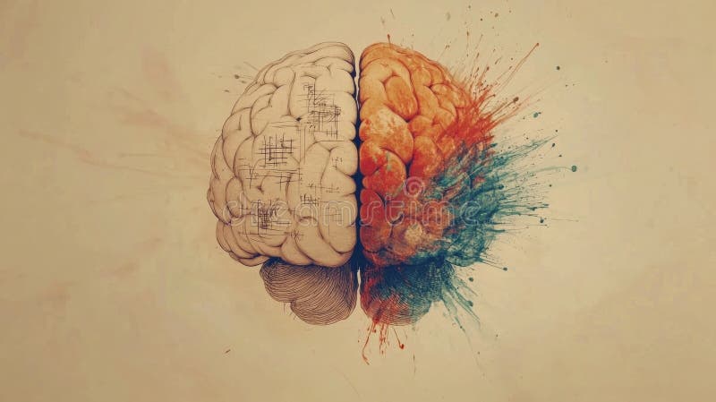 A Brain Divided: One Half in Muted Tones, the Other Vibrant ...