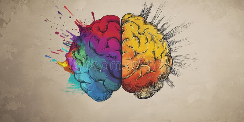 A Brain Divided into Sections, with One Half Showing Creativity and ...