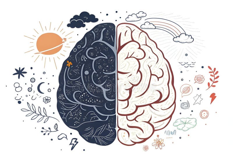 A Brain Divided into Two Halves, with Each Half Having a Different ...