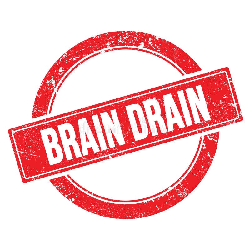 BRAIN DRAIN Text on Red Grungy Round Stamp Stock Illustration ...