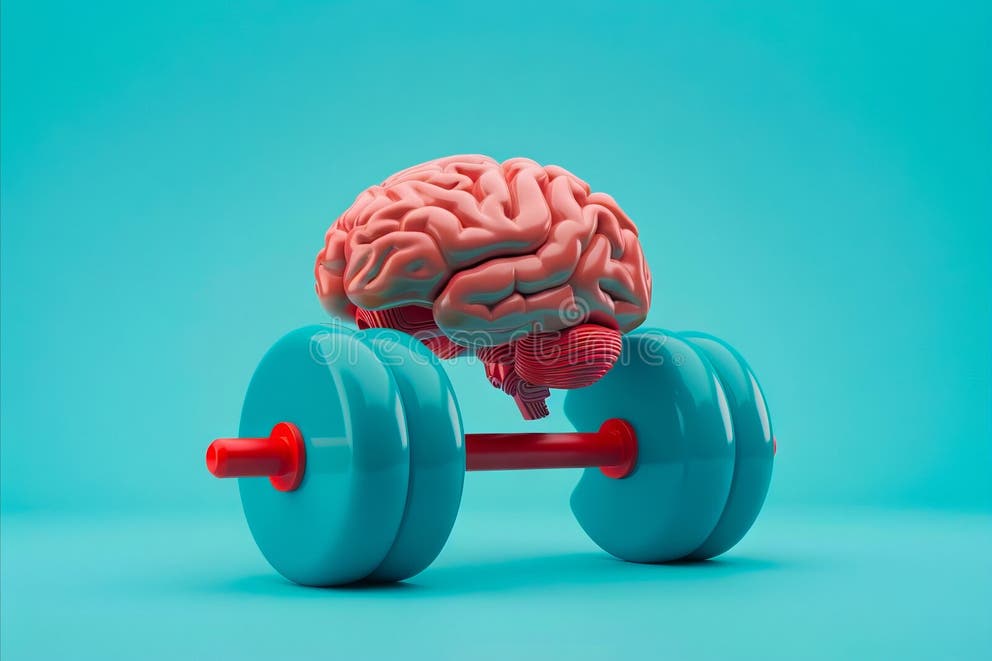 A Brain on a Dumbbell with a Blue Background Stock Photo - Image of ...