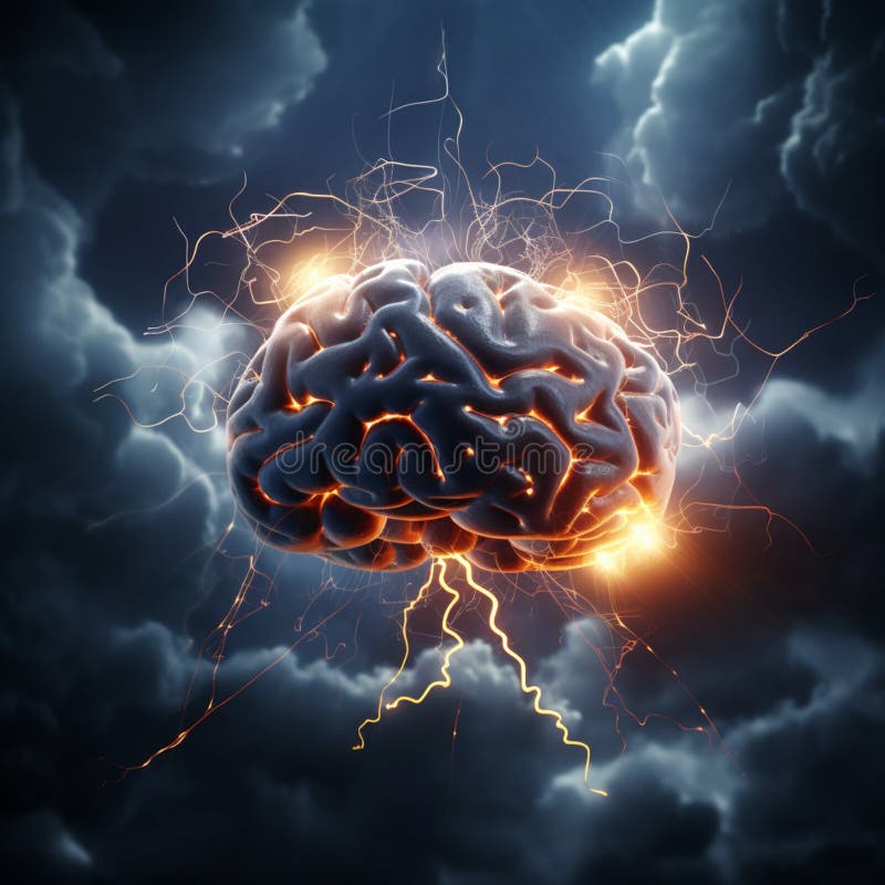 Brain in Dynamic Cloudscape, Lightning Hints at a Creative Brainstorm ...