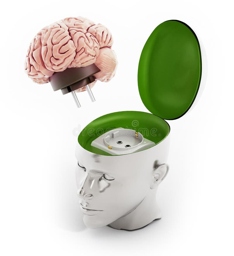 Brain with Electricity Plug Connected To the Human Head Stock ...