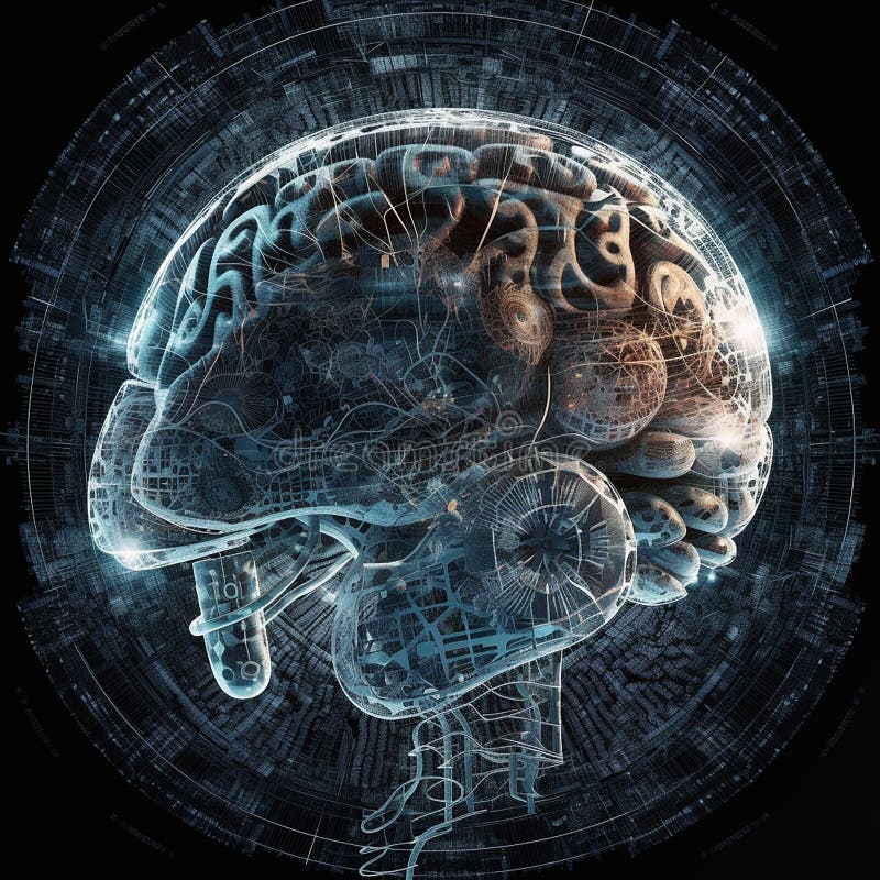 Brain, Electronics and Ai with Future and 3d, Human Mind and Network ...