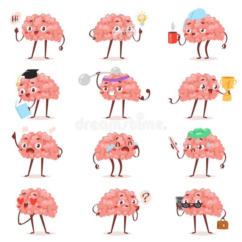 Brain Emotion Vector Cartoon Brainy Character Expression Emoticon and ...